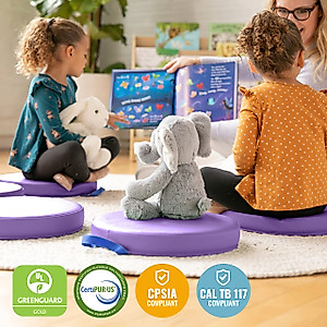 ECR4Kids SoftZone Floor Cushions with Handles, 2" Deluxe Foam, Round, Purple, (6-Pack)