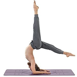 Liforme Original Yoga Mat – Free Yoga Bag Included - Patented Alignment System, Warrior-like Grip, Non-slip, Eco-friendly, sweat-resistant, 4.2mm thick mat for comfort - Purple