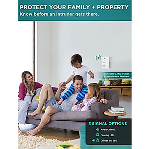 1byone Driveway Alarm, Home Security Alert System with 36 Melodies, 1 Plug-in Receiver and 2 Weatherproof PIR Motion Detector, 1000ft Wireless Transmission Range and 24ft PIR Detection Range