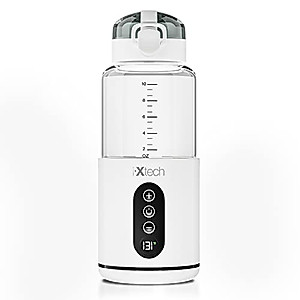 IXTECH Portable Water Warmer for Baby Formula, Milk Warmer for Travel, 10 oz,Electric Warming with Adjustable Temperature Control, Leak-Resistant Spout, Rechargeable and Wireless