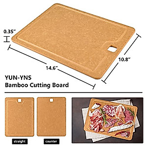 YUN-YNS Bamboo Cutting Boards Kitchen Extra Large Juice Groove Dishwasher Safe Chopping Board，14.6" x 10.8" x 0.35"