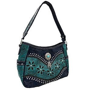 Western Floral Pu Leather Turquoise Concho Women Tote Purse Wallet Turquoise