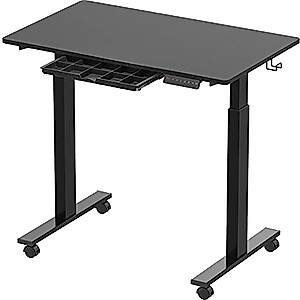 SHW Electric Height Adjustable Mobile Rolling Standing Desk Workstation, 40 x 24 Inches, Black