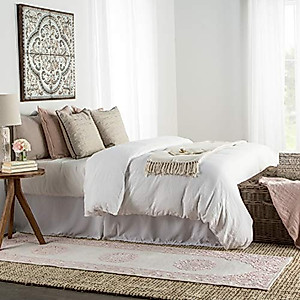 Jaipur Living Fables Collection 5' x 7'6" Small Area Rug with Medallion Design and Scrolling Border, Soft Power-Loomed Bohemian Rug for Bedrooms and Living Rooms, Pink/White