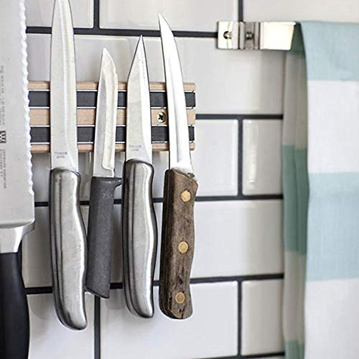 Magnetic Knife Holder Rack Bar Kitchen Utensils Organizer Heavy Duty Wood Structure Knife Strip Easy to Mount with Included Anchors and Screws 16 Inches