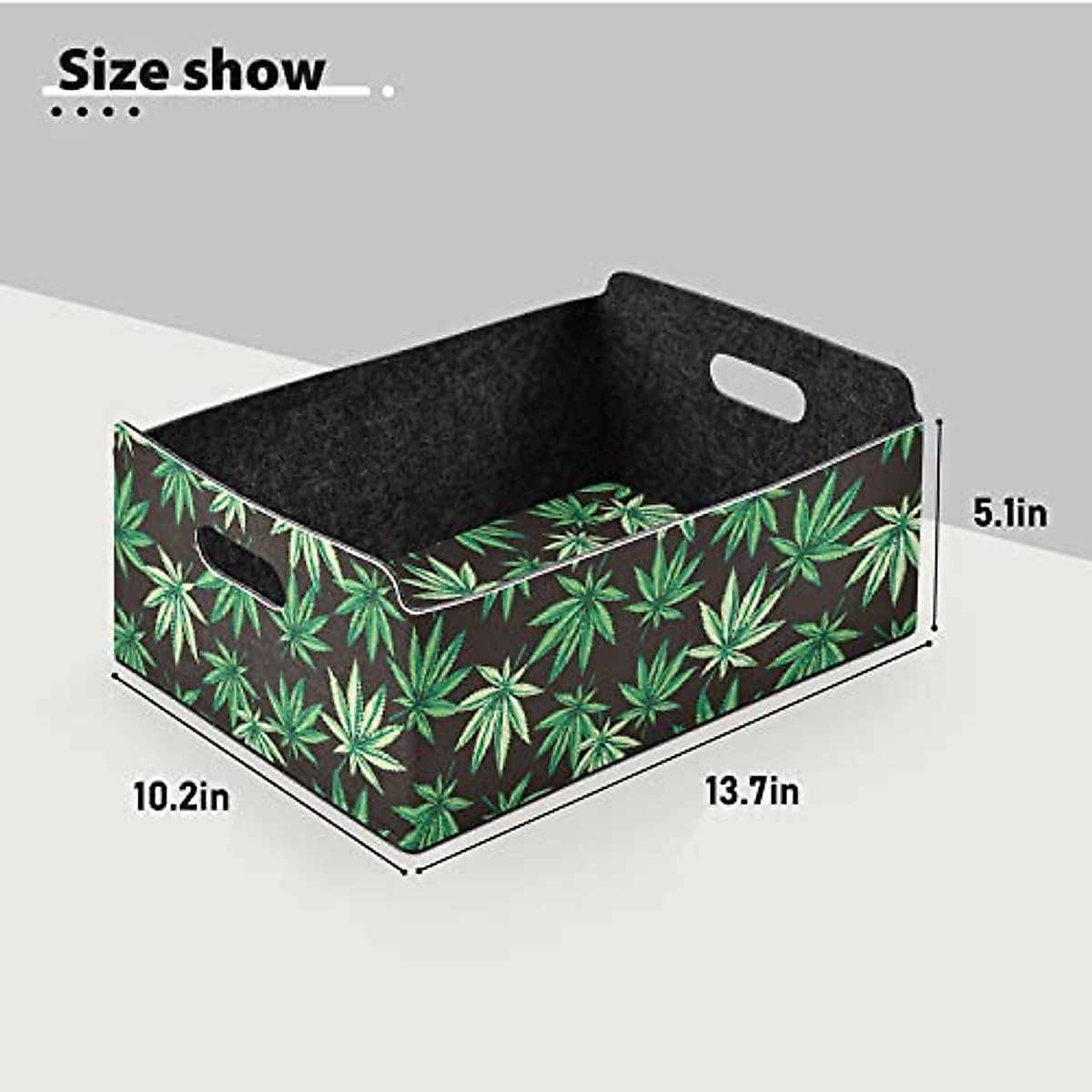 CaTaKu Foldable Storage Basket Marijuana Leaves Collapsible Felt Storage Bins with Handle Drawer Organizer Bin Cube Shelf Box for Organizing Closet Clothes Office Books Bedroom