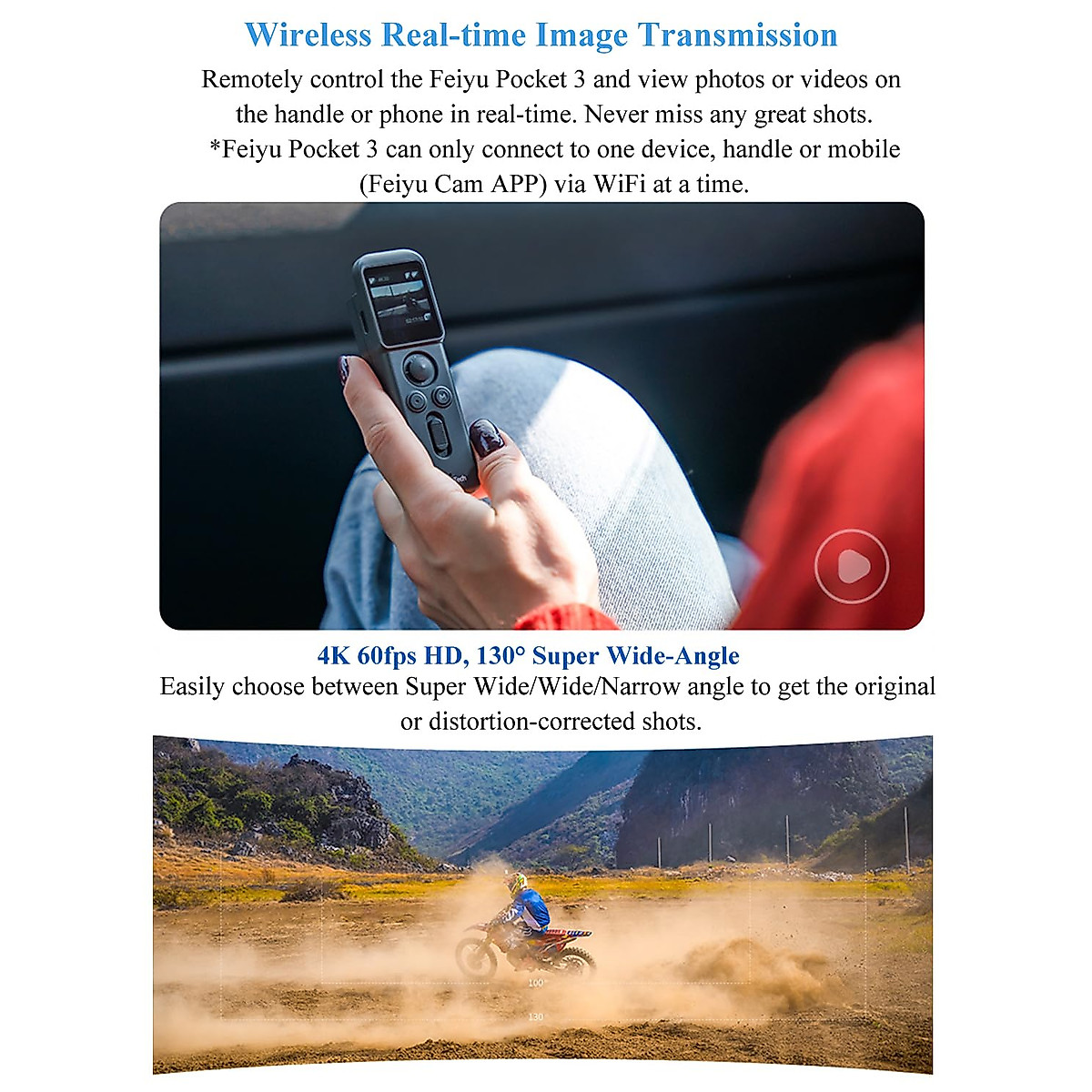 FeiyuTech Pocket 3 kit -Remote Handle&Camera 4K 60FPS Camera with Handheld 3-Axis Stabilizer, Pocket Action Camera, AI Tracking, Detachable Handle, Magnets for YouTube TikTok Video Vlog