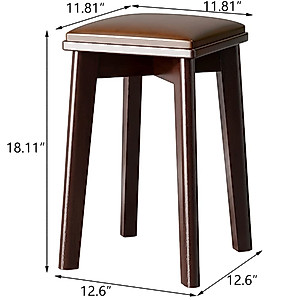 Rukulin Wood Stool with Padded Seat Stackable Stools for Home Kitchen Office School (2Pack)