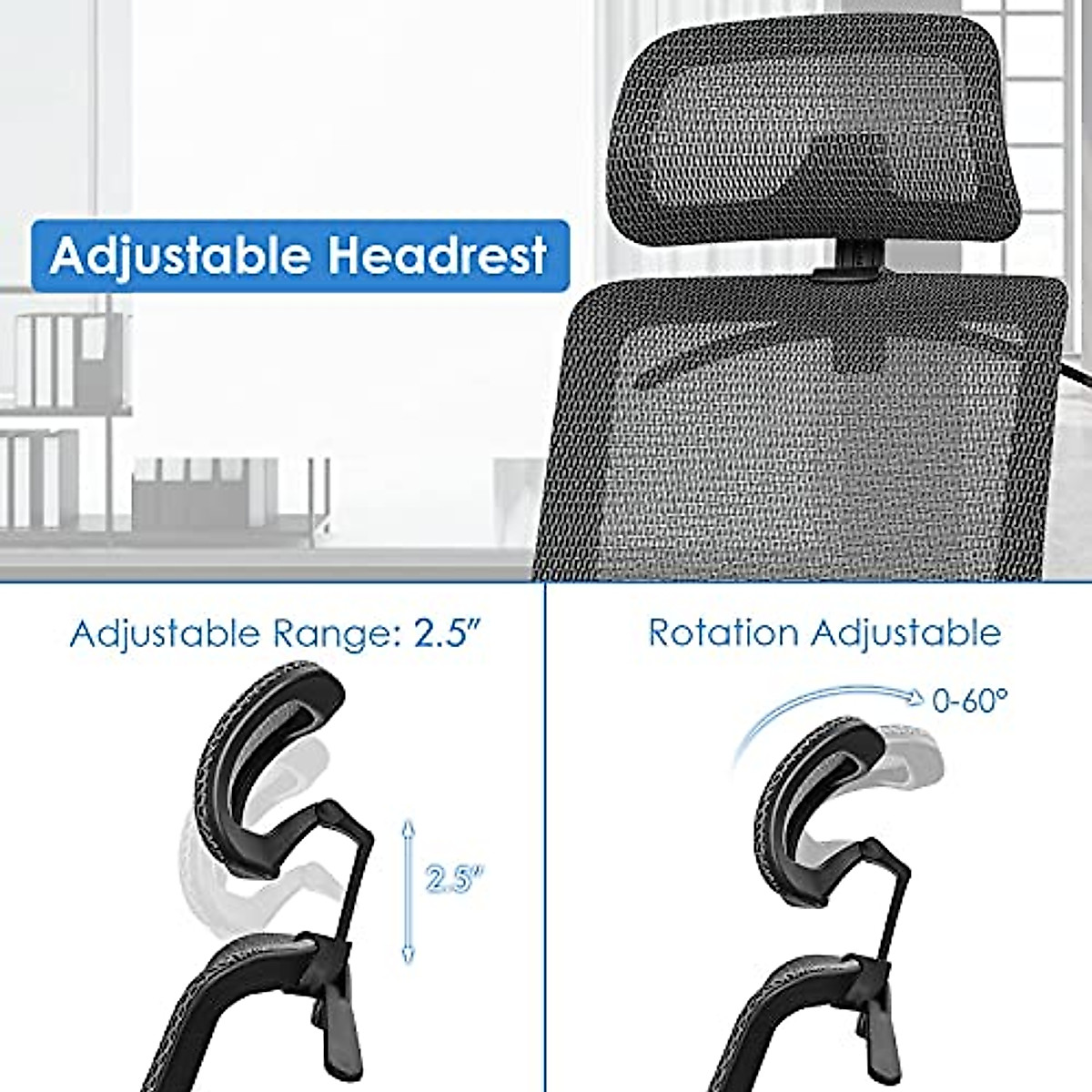 Giantex Ergonomic Office Chair, Mesh Desk Chair Back Support with Adjustable Headrest, High Back Executive Chair Comfortable Swivel Rolling Computer Task Chair with Clothes Hanger for Adults (Grey)