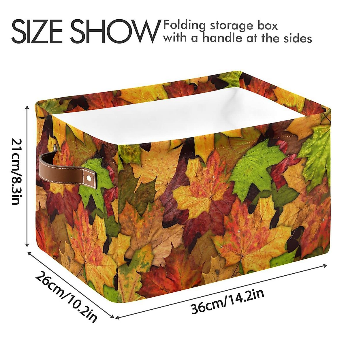 Dry Autumn Leaves Storage Basket Fall Maple Tree Storage Organizer Box Bin Large Collapsible Cube Baskets with PU Handles for Shelf Closet Nursery Laundry 1 Pack