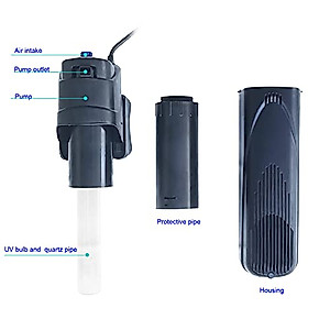 MUZIBAMA U-V Filter Green Water Killing Machine Pump for Up to 100 Gallon Aquarium Fish Tank Submersible Water Pump with Bubble Function 110V 9W 200GPH