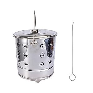 Housoutil 1PC Stainless Steel Paper Burn Barrel with Hook, Burn Barrel Incinerator Cage Can with Lid, Joss Paper Money Incinerator Can for Garden Paper Leaf Trash Backyard Bonfire 10.81x9.04in.