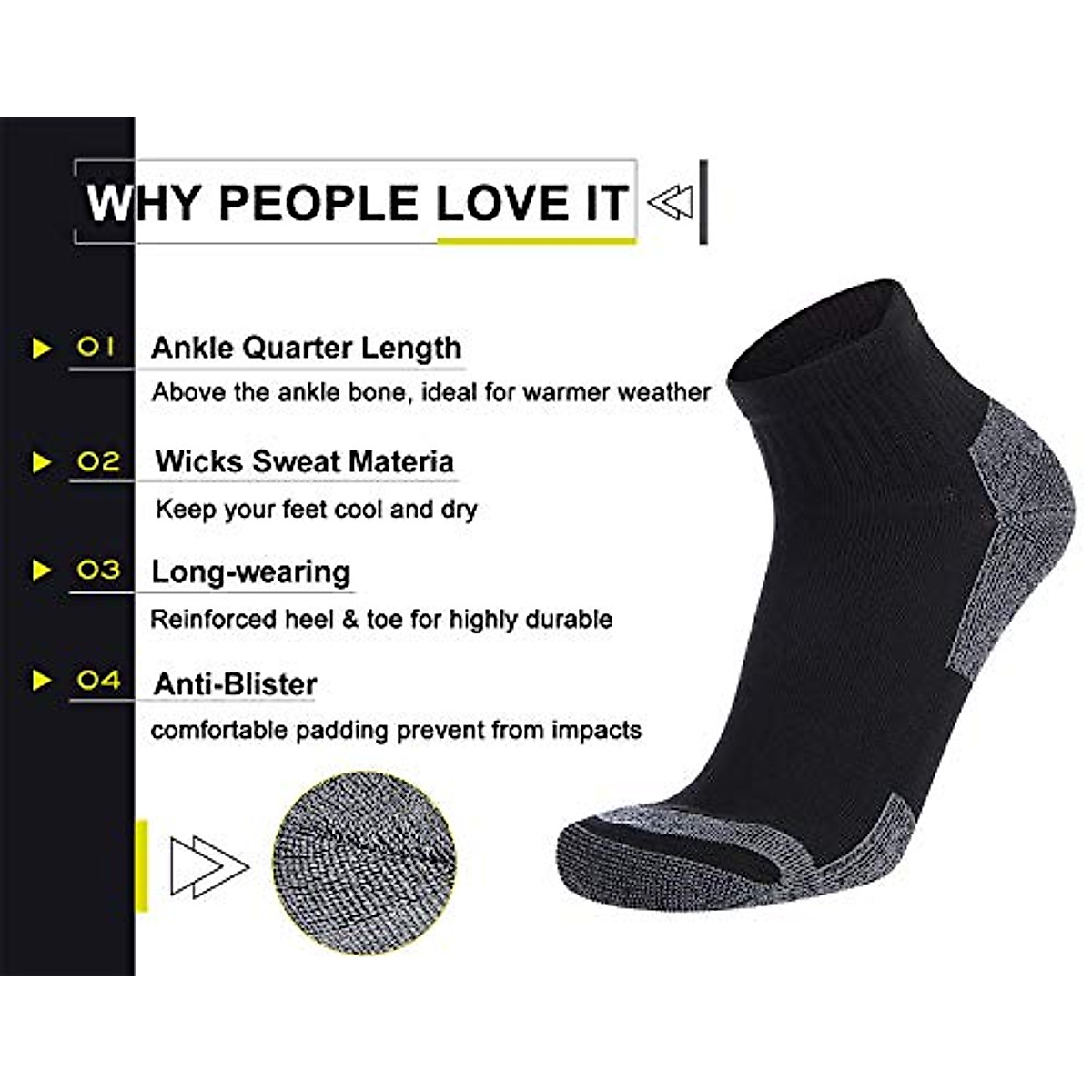 FLYRUN Men's Athletic Ankle Quarter Socks Men Comfort Cushion Moisture Wicking Work Sock 6 Pack