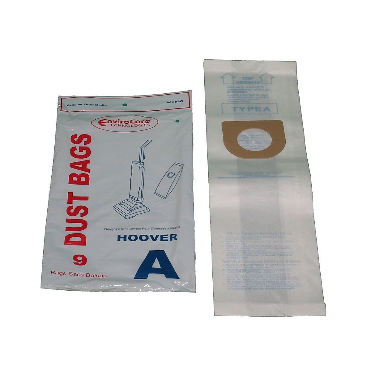 Hoover Type A Upright Vacuums Envirocare Paper Bags 9 PK # 809-9,809-9SW