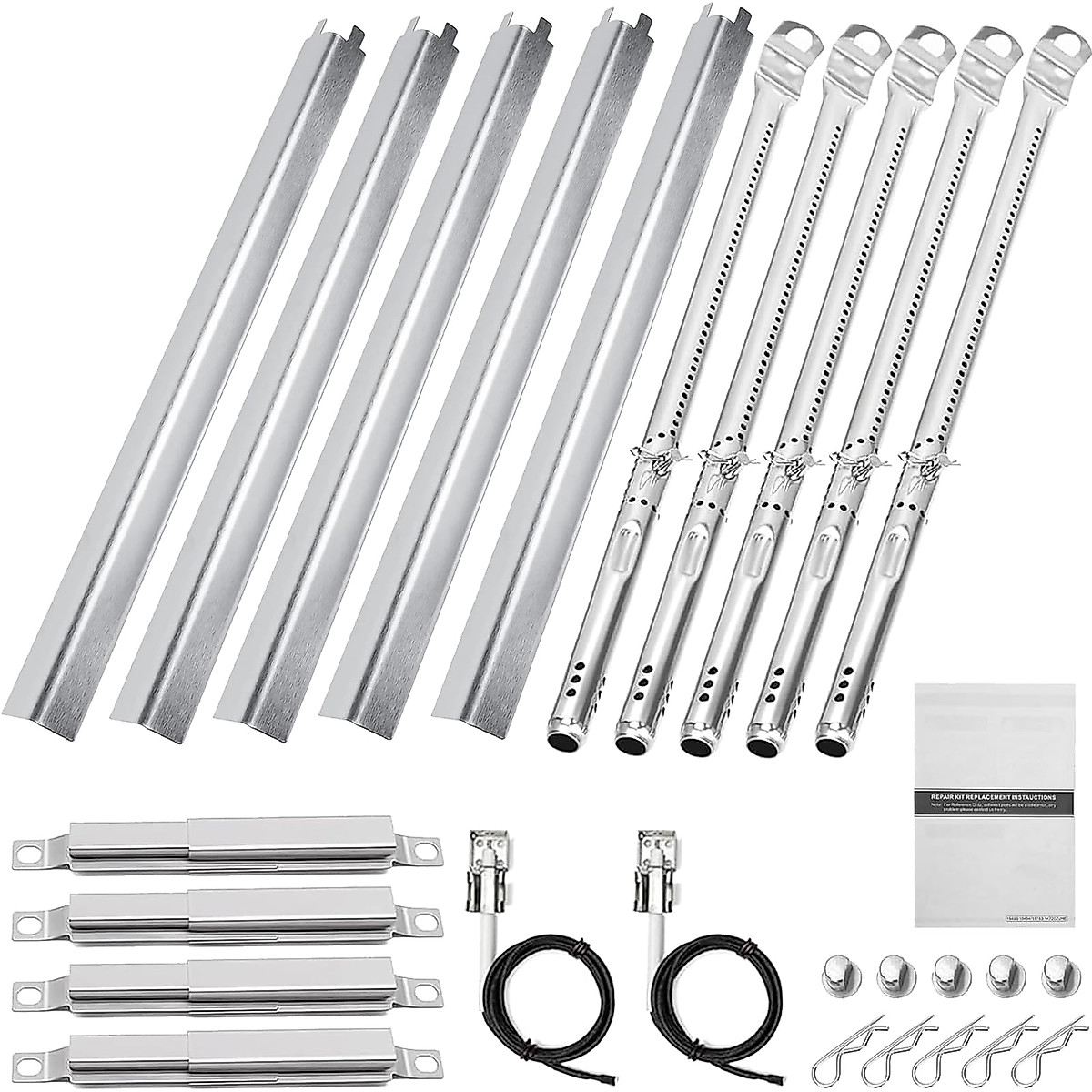 Uniflasy Grill Parts for Charbroil Performance 5 Burner 463448021 463450022 463451022, 4 Burner 463365021 463352521, Charbroil Grill Replacement Parts Include Heat Plate,Burner, Igniter,Crossover Tube