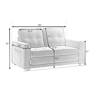 LAVHOME Sofa,Convertible Futon Sleeper sofabed,Space Saving loveseat,Pull Out Couch Bed for Living Room,Velvet Linen Fabric, Beige