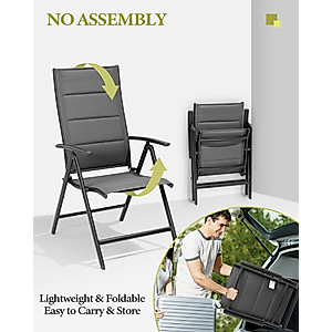 Crestlive Products Folding Patio Chairs Set of 4, Aluminium Outdoor Folding Chairs with Soft Cotton-Padded Seat,Adjustable High Backrest for Camping, Garden, Backyard