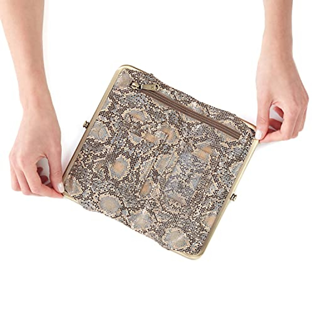 HOBO Lauren Leather Clutch For Women - Clasp Closure, Three Card Slots, Zip Pocket, and ID Holder Bag Metal Snake One Size One Size