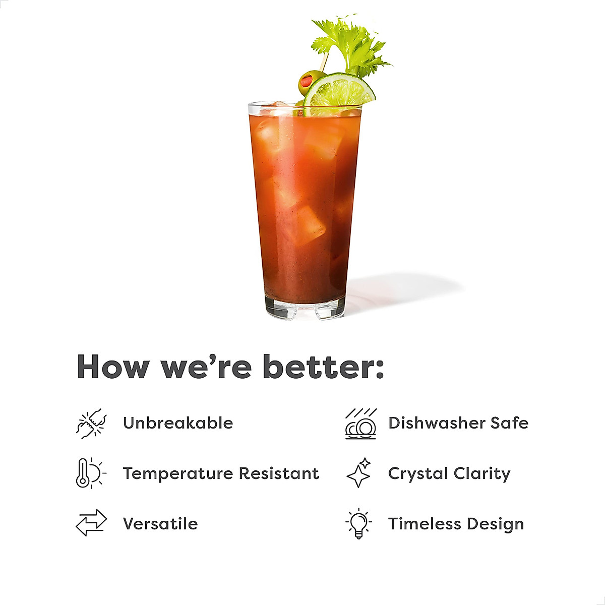 TOSSWARE 14oz Stacking Tall SET OF 4, Premium Quality, Tritan Dishwasher Safe & Heat Resistant Unbreakable Plastic Highball Glasses, Clear