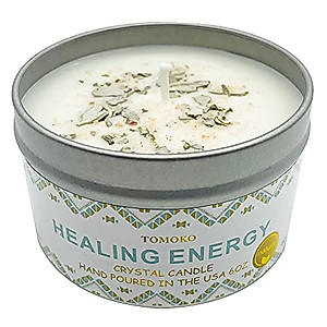 White Sage Candle, Sage Leaf, Himalayan Crystal Salt & Essential Oil, Healing Energy, Crystal Candle