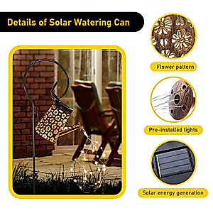 Solar Lights Outdoor Waterproof, Solar Watering Can Lights Garden Decor, Retro Metal Hanging Solar Lantern with String Lights, Outdoor Decorations for Patio Porch Lawn Driveway Yards Backyard Pathway