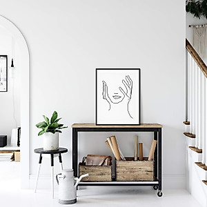 Abstract Minimalist Line Wall Decor - 11x14" UNFRAMED Print - Modern, Minimal, Black And White Drawing - Female Face And Hands Silhouette Wall Art