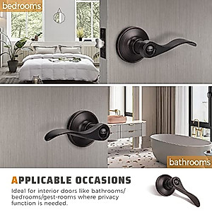 KNOBWELL 10 Pack Oil Rubbed Bronze Door Handle, Privacy Door Lever Bed and Bath Leverset Lockset, Oil Rubbed Bronze Finish, Universal Handing, Drop Lever Shape