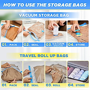 Saker Vacuum Storage Bags with Electric Pump, Space Bags Vacuum Storage Bags, 2-in-1 Pumping and Inflation, 15 Pack (3 Jumbo,3 Large,3 Medium,3 Small,3 Roll Up Bags) for Clothes, Bedding, Travel