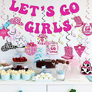 Let's Go Girls Birthday Decorations - NOVBAUB 26PCS Preppy Y2k Hot Pink Party Swirls Bachelorette Party Decorations Disco Cowgirl Hanging Swirls Whirl Streamers Party Decor for Women Girls