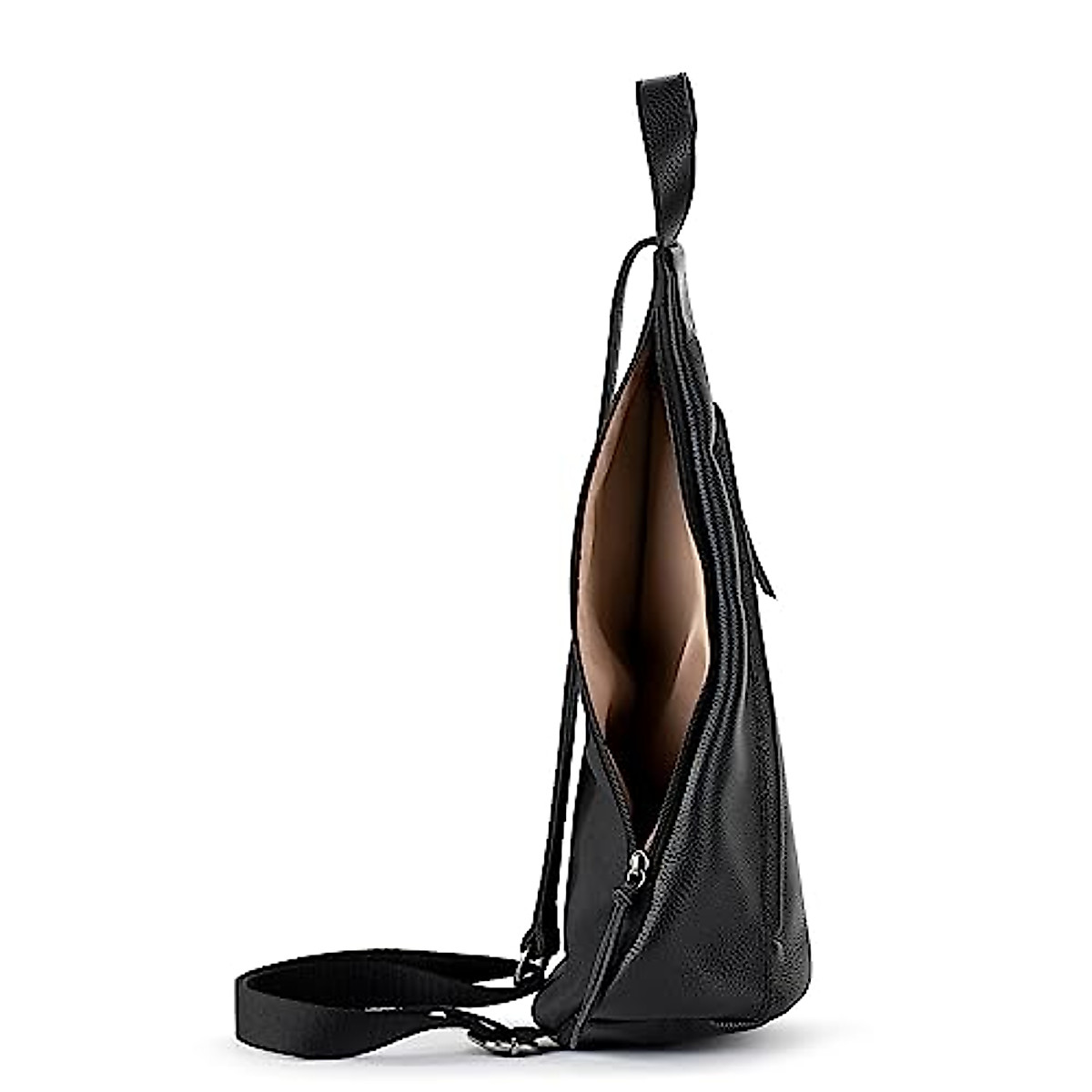 The Sak Geo Sling Backpack in Leather, Convertible Design, Black