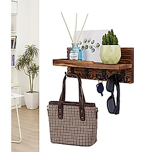 WeBravery Decorative Key Hanging Rack with 4 Double Hooks – Easy Install Natural Wooden Key and Mail Holder for Wall Mount – Entryway Decor Rack with Shelf