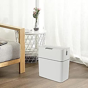 Gralara Trash Can with Brush High Capacity Rubbish Bin Rectangular Button Cover 12L Garbage Container Bin for Indoor Toilet Outdoor Bathroom Bedroom
