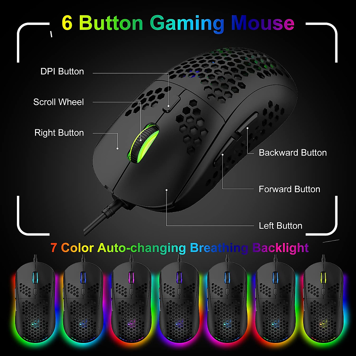 60% Wired Gaming Keyboard and Mouse Combo,Compact RGB Backlit Mini Mechanical Feel Keyboard Converter Adapter,RGB 6400 DPI Lightweight Gaming Honeycomb Shell Mouse for Xbox,PC,Laptop,MAC