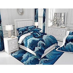 Feelyou Sea Waves Duvet Cover Blue Ocean Coastal Theme Bedding Set for Kids Boys Girls Beach Comforter Cover Soft Bedspread Cover Full Size