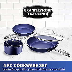 Nonstick Pots and Pans Set 5 Piece Nonstick Cookware Set Stay Cool Handles, Dishwasher Safe Dorm Room Essentials Cookware Set, Includes Fry Pans, Saucepan/Pot and Lids College Essentials Kitchen Set