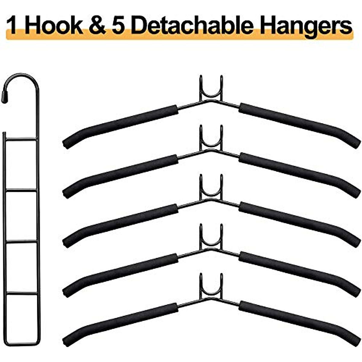 Hangers Space Saving, 5 in 1 Non-Slip Metal Magic Clothes Hanger Wide Shoulder Multifunctional Adult Clothes Rack for Household Space Saver, Coat Suit Jacket Sweater Skirt Shirt Pants (5 in 1)
