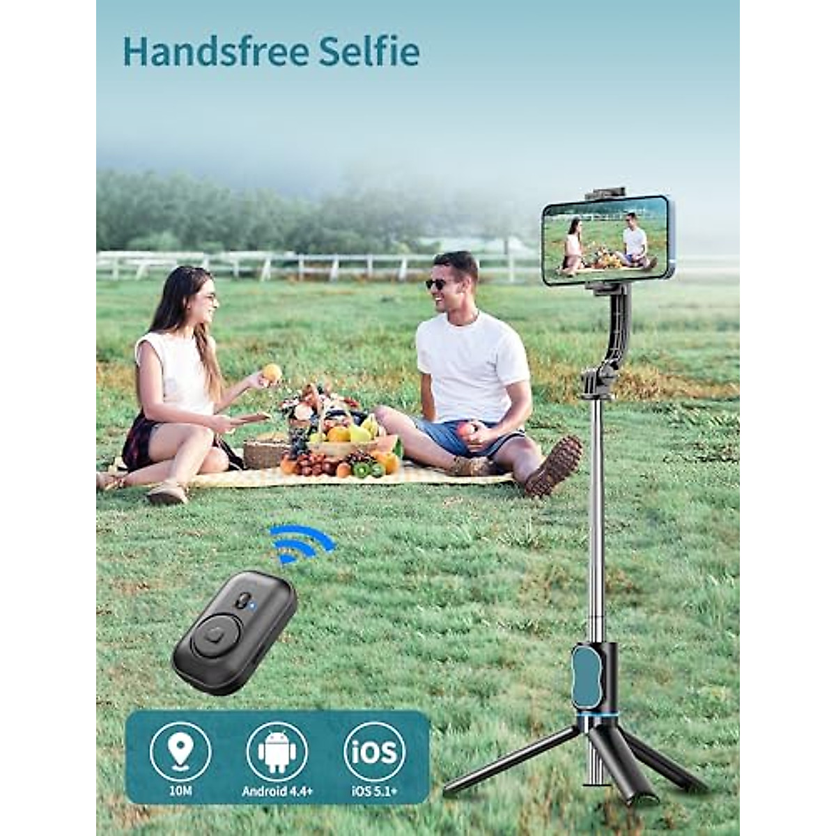 Selfie Stick, 41'' Extendable Phone Tripod Stand with Phone Holder & Detachable Remote, 360° Rotation Selfie Stick Tripod for Cell Phone Compatible with iPhone, Android, Samsung