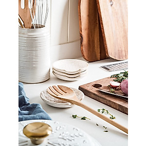 LE TAUCI Ceramic Spoon Rest for Counter, Embossment Farmhouse Gift, Coffee Spoon Holder, Stove Top Protection, Kitchen Decor, Accessories for Countertop - 4.8 inch, Set of 1,White, Fireworks