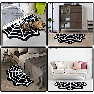 Spider Web Bath Mat, 31×20" Halloween Bath Mat Non-Slip Rugs Spiderweb Rug Machine Washable Goth Bath Mat Area Rugs Gothic Rug for Front Door, Bedroom, Living Home (black)