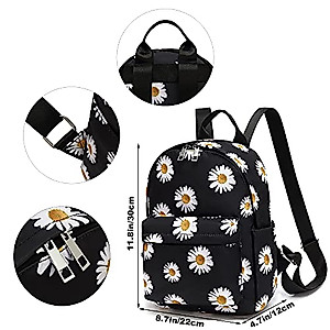 Yusudan Mini Backpack Purse for Women Girls, Floral Flower Small Backpack for Teens Kids School Travel (Daisy Black)