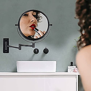 mumianshu Wall Mounted Makeup Mirror, 1x/ 10x Magnifying Makeup Mirror, 8" Double Sided Make up Mirror with 360 Degree Swivel Extendable Arm, Home Bathroom Shaving Vanity Mirror (Black)