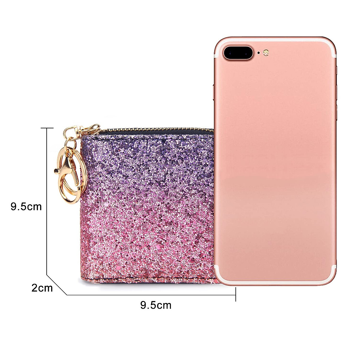 GEEAD Small Glitter Wallet for Women Girls Mini Coin Purse Pouches with Key Ring