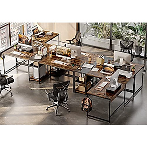 Bestier Industrial L Shaped Desk with Shelves 94.5 Inch Reversible Corner Computer Desk or 2 Person Long Table Office Writing Study Workstation with Monitor Stand and Headphone Hook, Rustic Brown