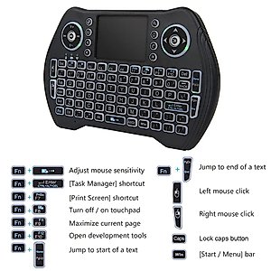 BL Mini Wireless Keyboard Remote Control with Touchpad Mouse Combo, Backlit 2.4GHz Mini Keyboard Wireless USB Dongle Rechargeable Li-ion Battery for Android TV Box Smart TV PC PS3 Windows MacOS X-Box