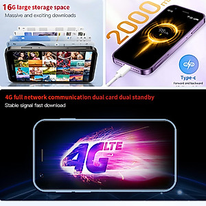 XS16 Mini 4G Smartphone 3.0 Inch Quad Core Dual Sim Ultra Thin Unlocked Android 10.0 Card Mobile Phone WiFi Bluetooth Hotspot Student Pocket Cellphone (Blue 2GB+ 16GB)