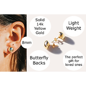 Silver Smile - 14K Solid Yellow Gold Ball Earrings for Women and Girls, Light Weight Studs, Attractive Butterfly Back Design, Ideal Gift for Loved Onces, Comes in 3mm/ 4mm/ 5mm/ 6mm/ 7mm/ 8mm