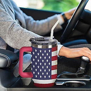 U.S.A Tribal Kanaka Maoli Flag 40oz Water Bottle Double Wall Insulated Tumbler with Handle Leakproof Travel Mug Light Rose Red-style