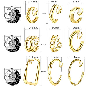 JOERICA 9 Pairs Clip On Hoop Earrings for Women Gold Chunky Hoop Earrings Set Clip-on Earrings Non Pierced Earrings Fake Earrings for Women