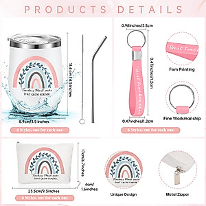 Rtteri 6 Set Teacher Appreciation Gifts Bulk 12 oz Rainbow Tumbler with Lid Straw Brush Keychains Makeup Bags Thank You Teacher Gift Back to School Appreciation Gift Set for Birthday Graduation Women