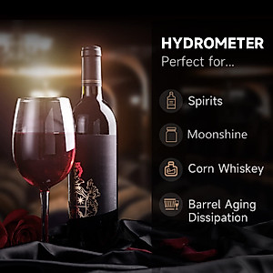 Alcohol Hydrometer Meter Test Kit 0-200 Proof & Tralle,with Glass Test Jar,Accurate Tester & Glass Cylinder for Proofing Distilled Spirits & Moonshine Alcoholmeter Testing Set,HDRELEODY